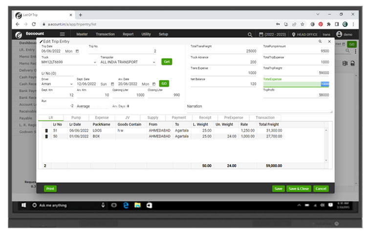Webbased Transport Software || E - Account ERP